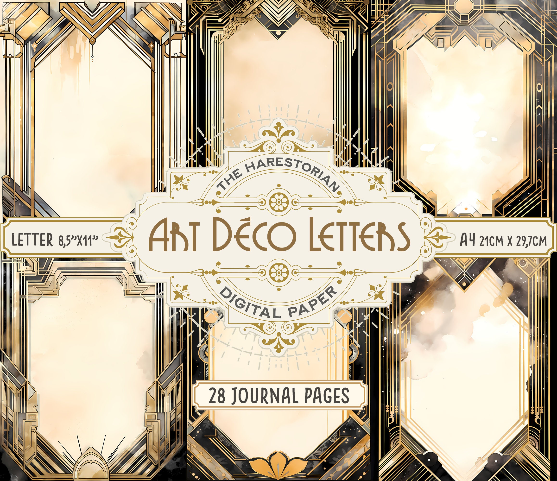 Art Déco Letters set of 28, Art Deco Junk Journal Pages in Letter & A4 ...
