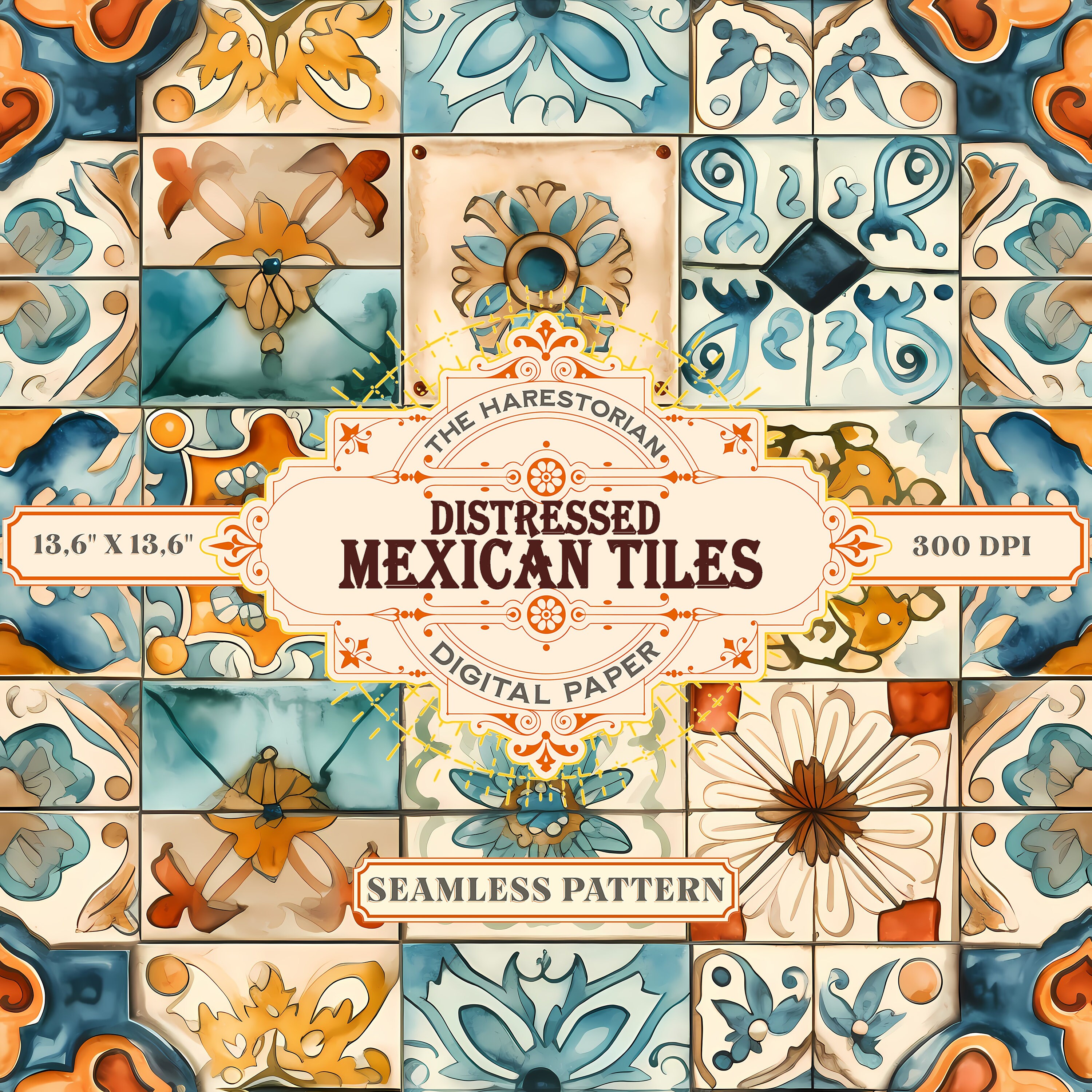 Distressed Mexican Tiles (set of 20), Digital Art, Instant Download ...