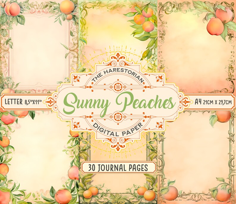 Sunny Peaches (set of 30), Junk Journal Pages, Letter & A4 Format ...