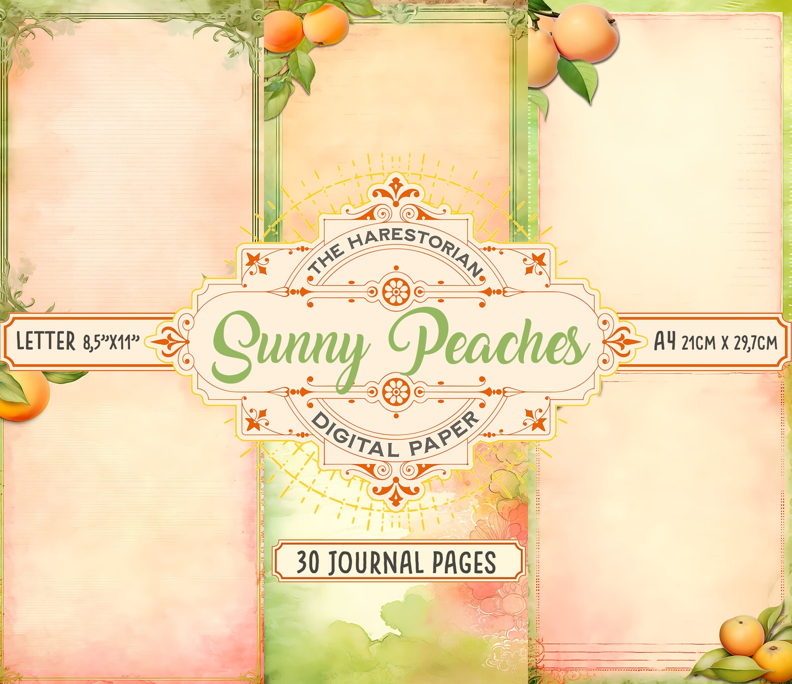 Sunny Peaches (set of 30), Junk Journal Pages, Letter & A4 Format ...