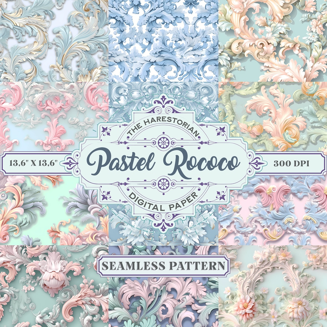 Pastel Rococo (set of 12), Digital Art, Instant Download, Printable ...