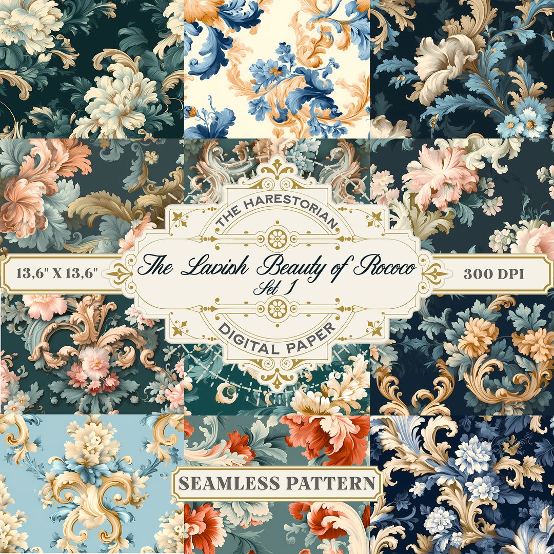 The Lavish Beauty of Rococo (set of 12), Digital Art, Instant Download ...