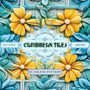 Caribbean Tiles (set of 18), Tropical, Summer, Palm Leaves, Digital Art ...