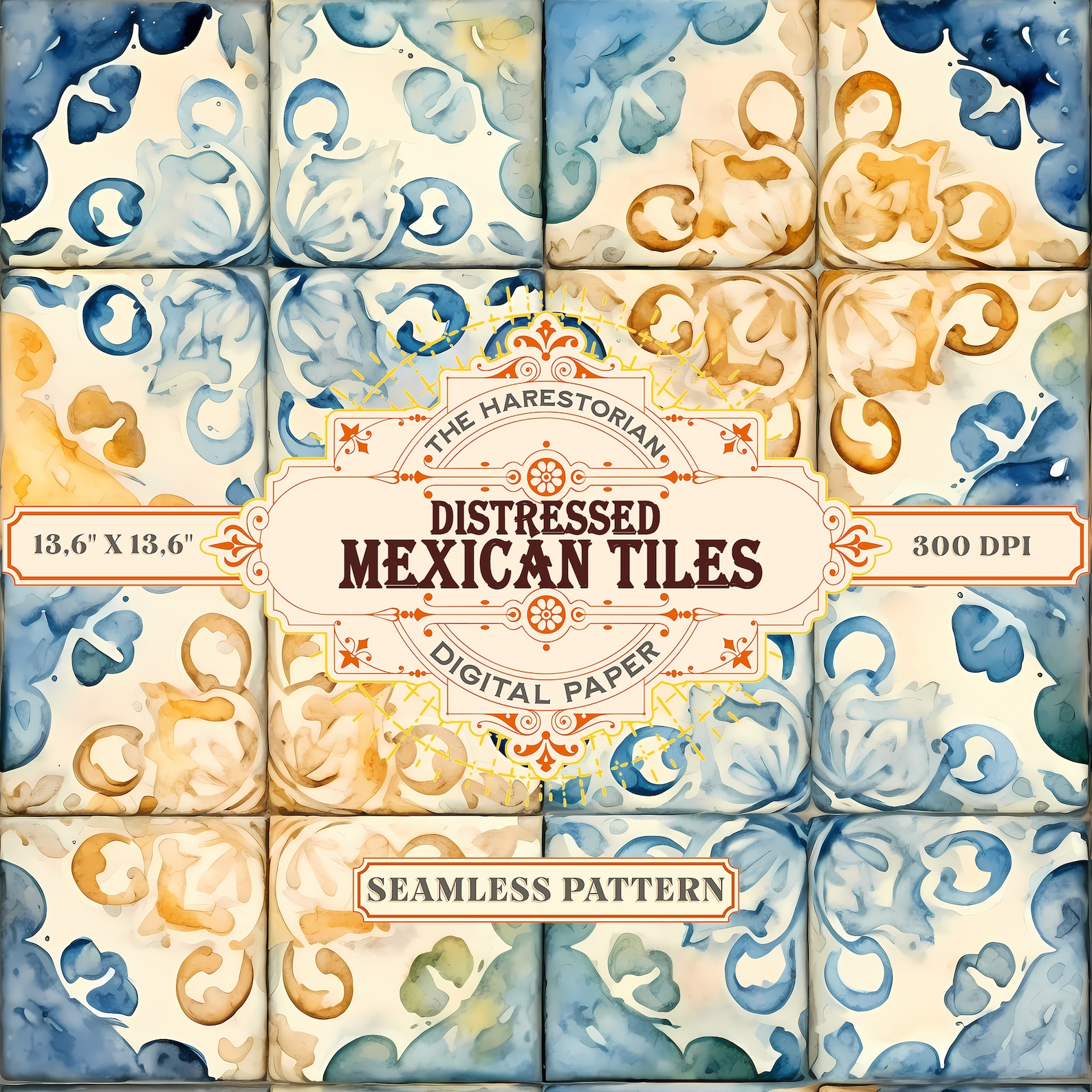Distressed Mexican Tiles (set of 20), Digital Art, Instant Download ...