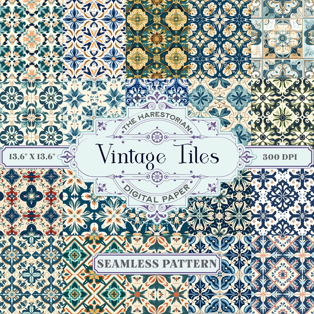 Vintage Tiles (set of 20), Digital Art, Instant Download, Printable ...