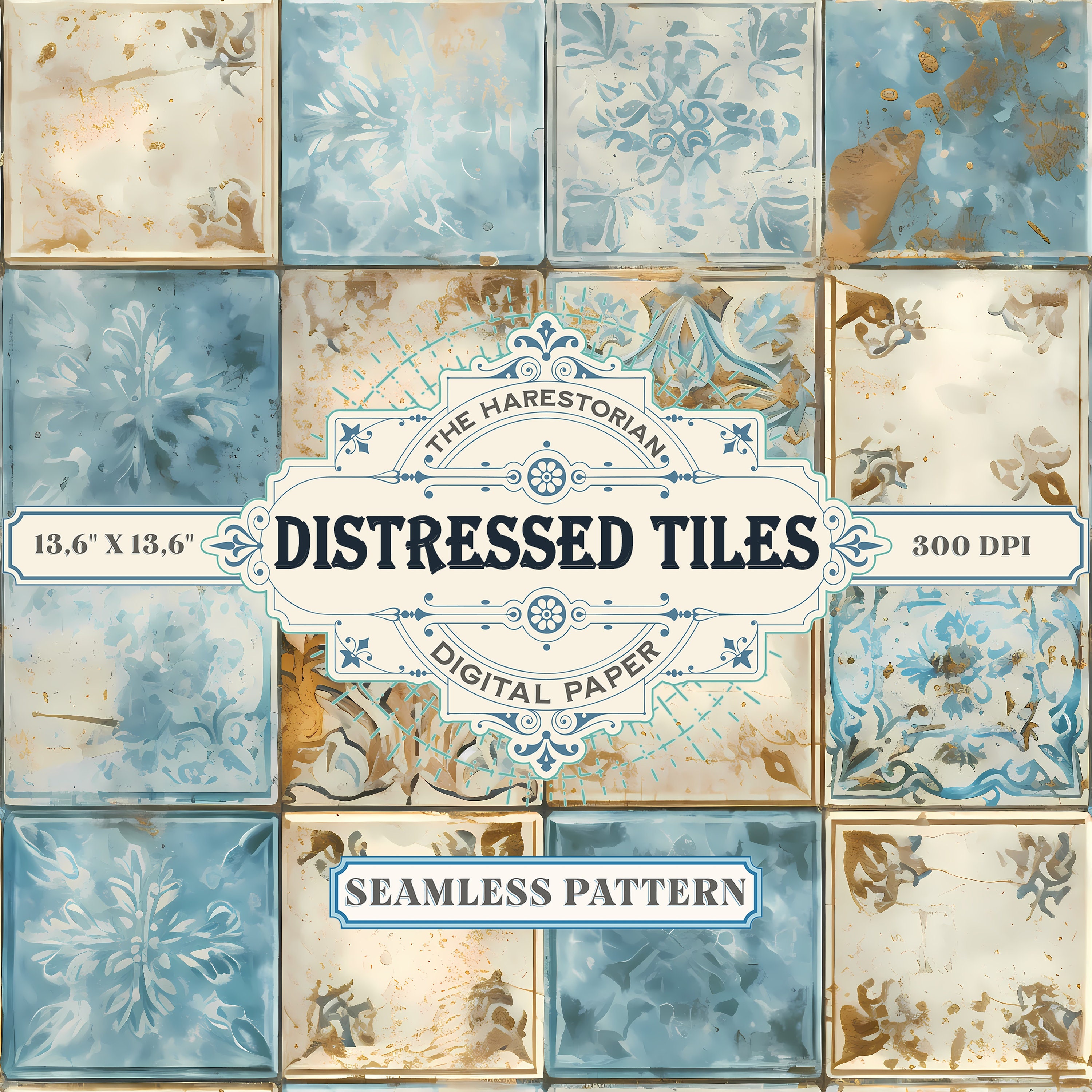 Distressed Tiles (set of 24), Old Vintage Kitchen Tiles, Digital Art ...