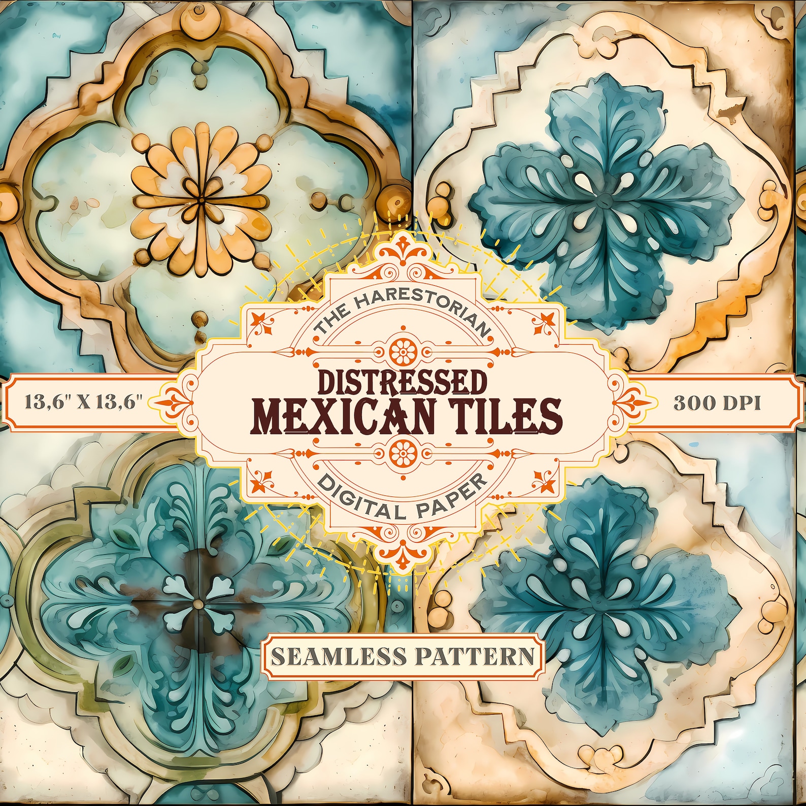 Distressed Mexican Tiles (set of 20), Digital Art, Instant Download ...