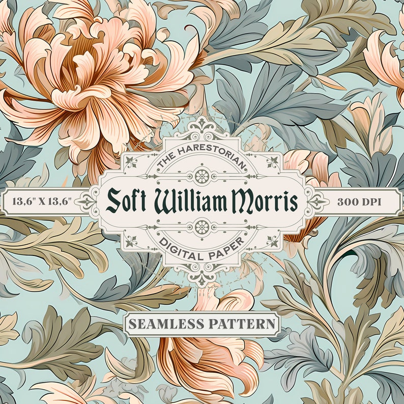 Soft William Morris (set of 24), English Victorian Pattern, Digital Art ...