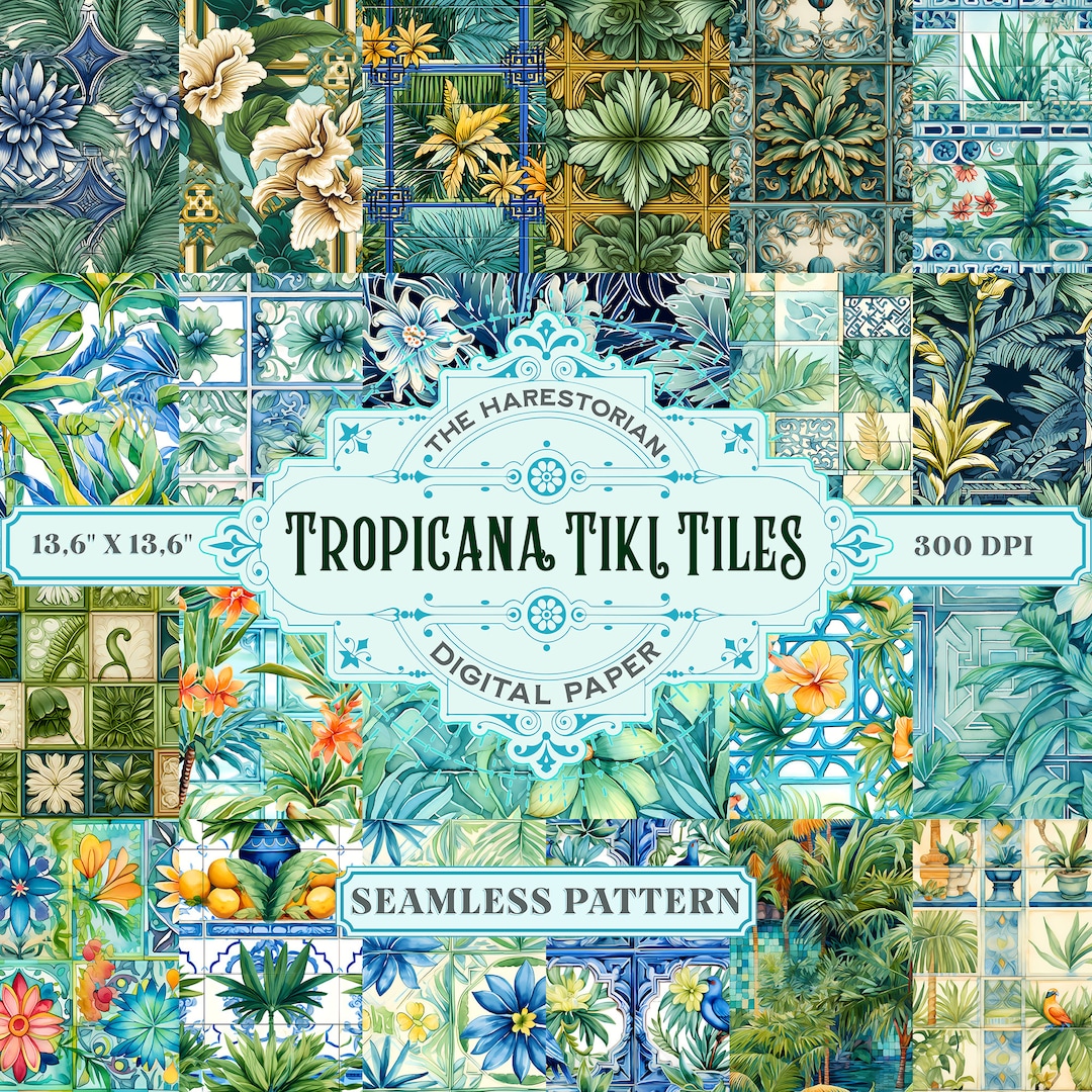 Tropicana Tiki Tiles (set of 22), Tropical, Summer, Palm Leaves ...