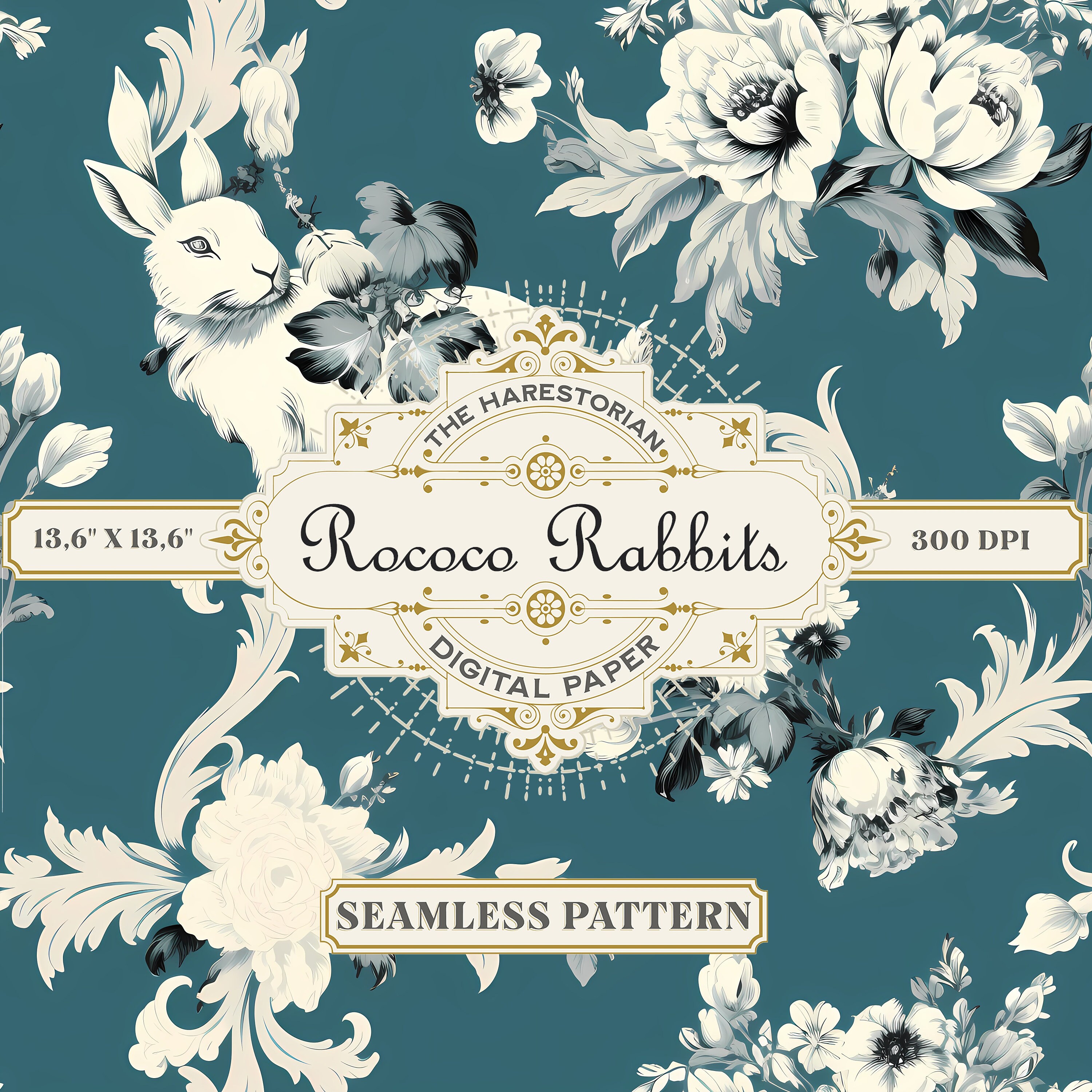 Rococo Rabbits set of 12 Vintage Bunny Wallpaper Digital - Etsy