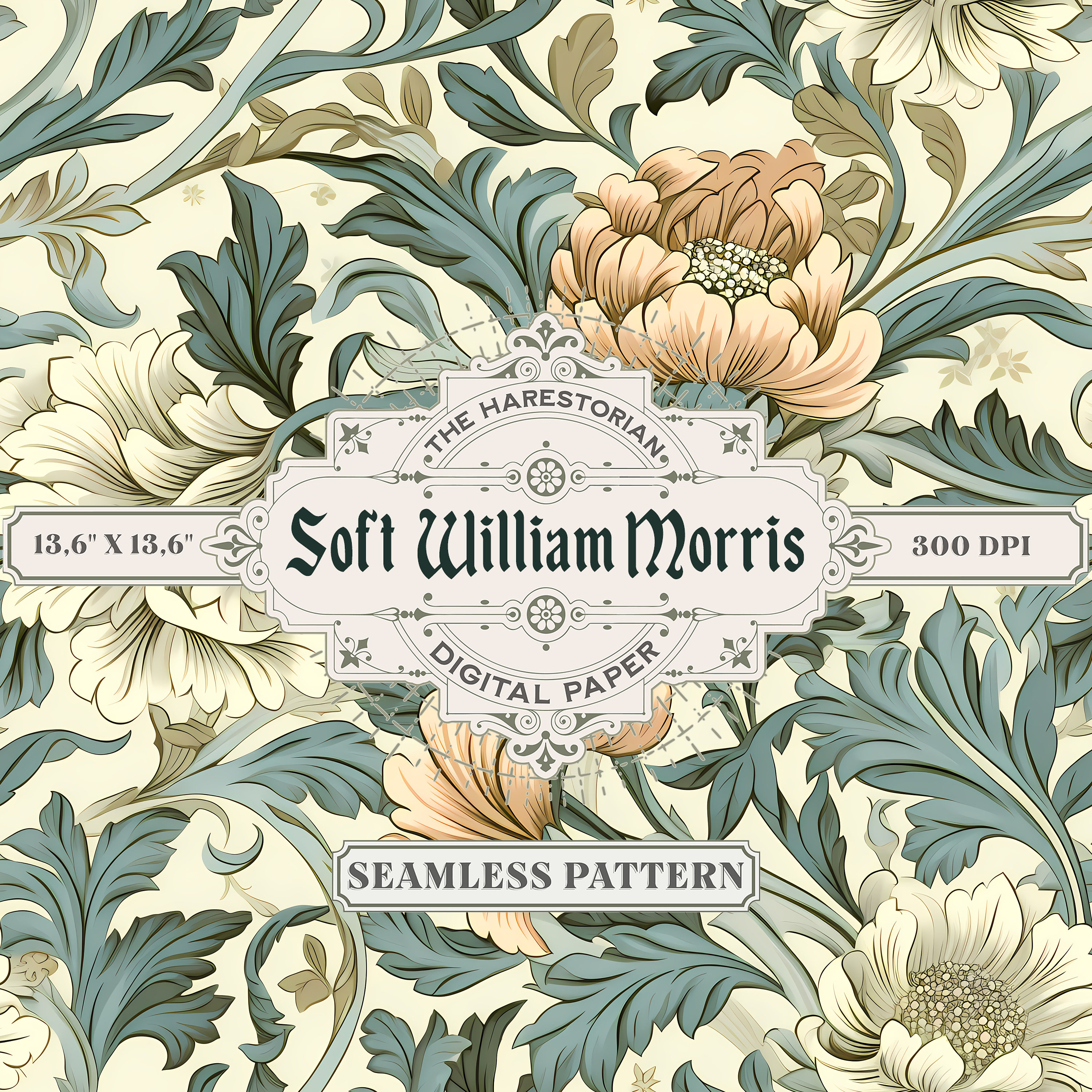Soft William Morris (set of 24), English Victorian Pattern, Digital Art ...
