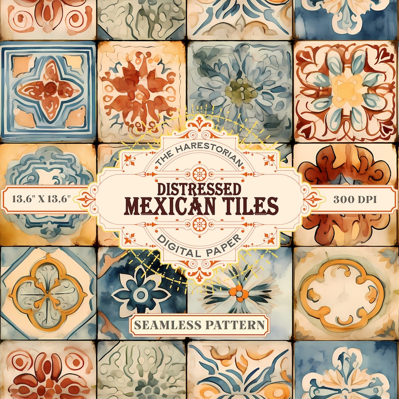 Distressed Mexican Tiles (set of 20), Digital Art, Instant Download ...