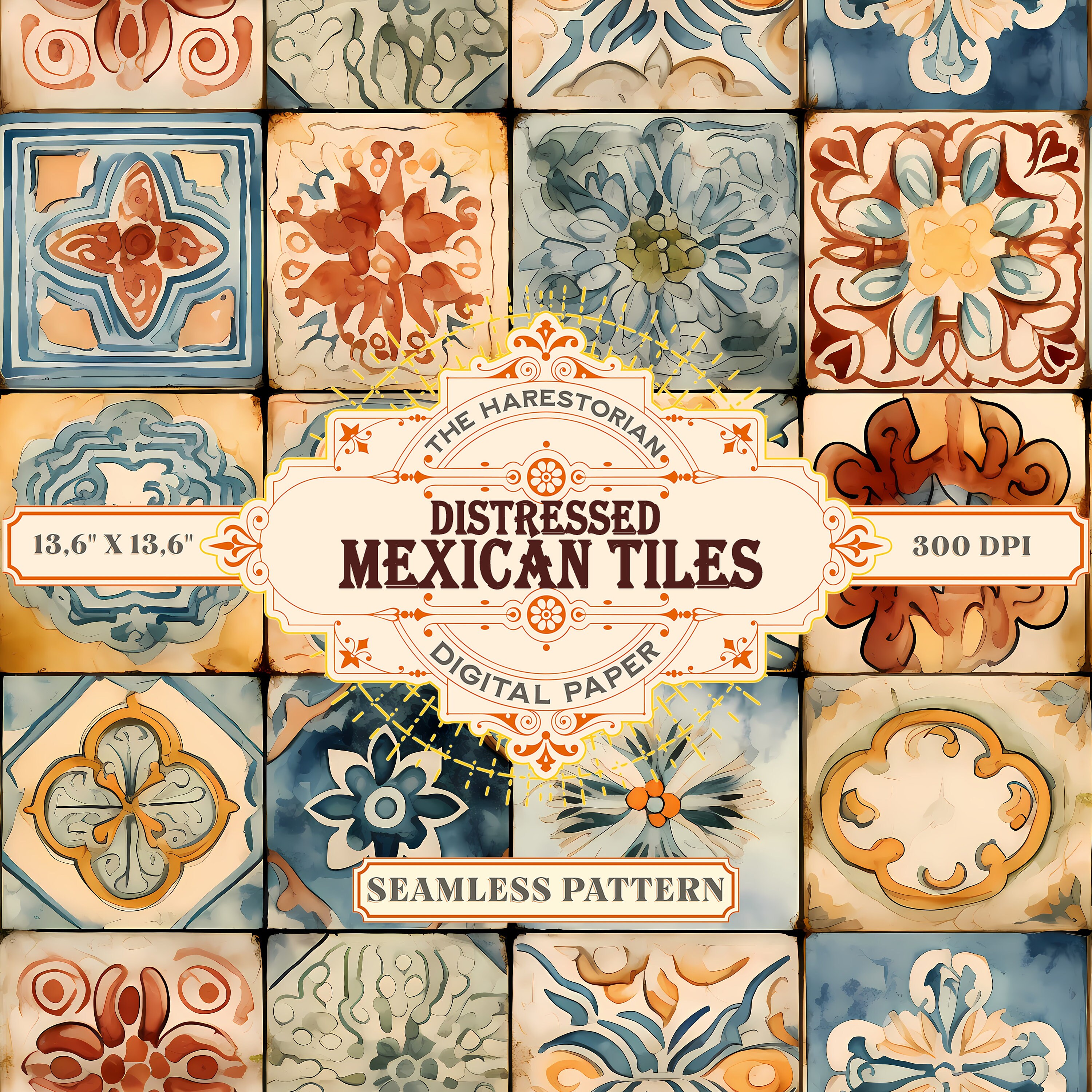 Distressed Mexican Tiles (set of 20), Digital Art, Instant Download ...