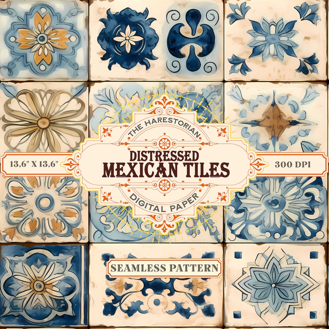 Distressed Mexican Tiles set of 20, Digital Art, Instant Download ...