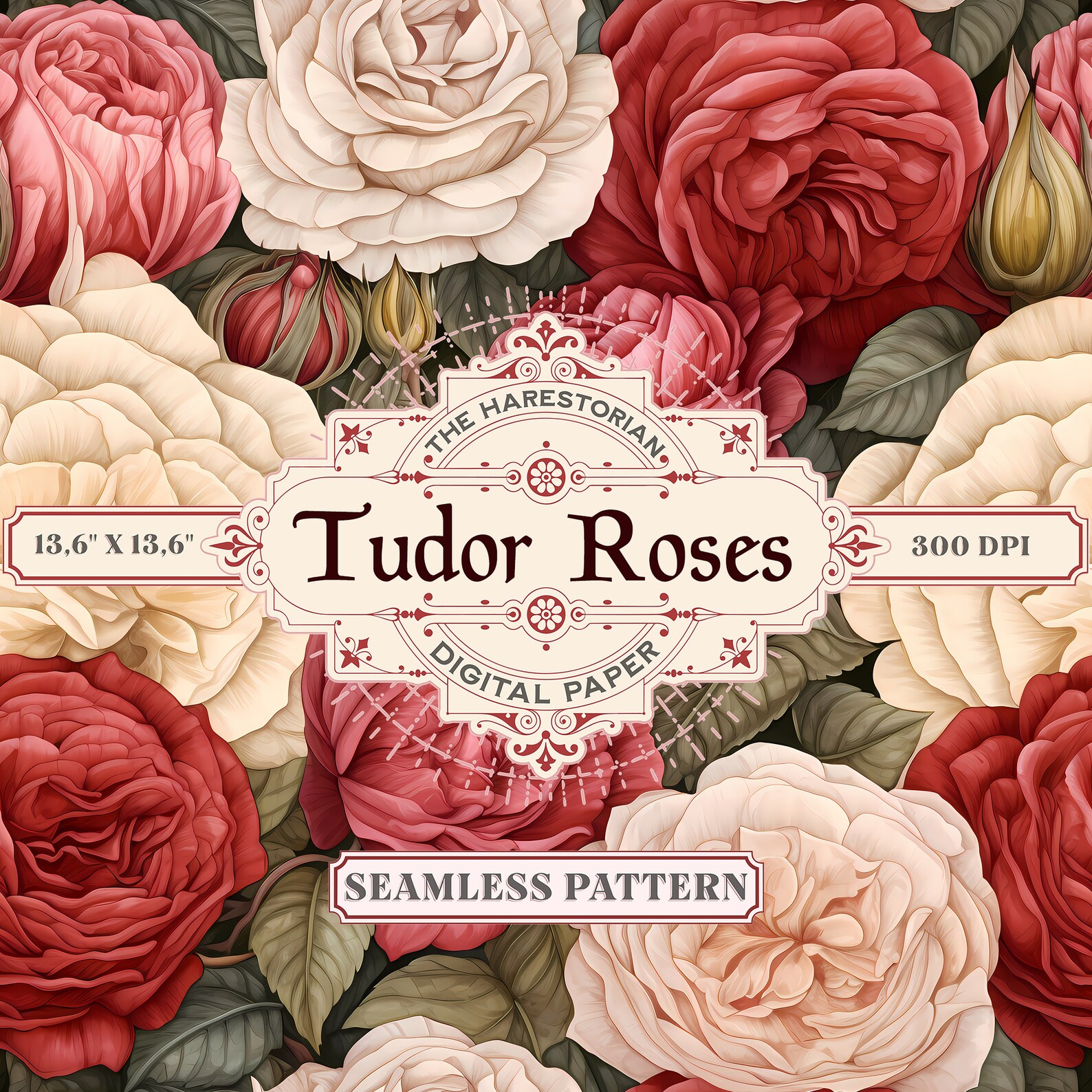 Tudor Roses (set of 20), English Rose Pattern, Elizabethan Era, Digital ...