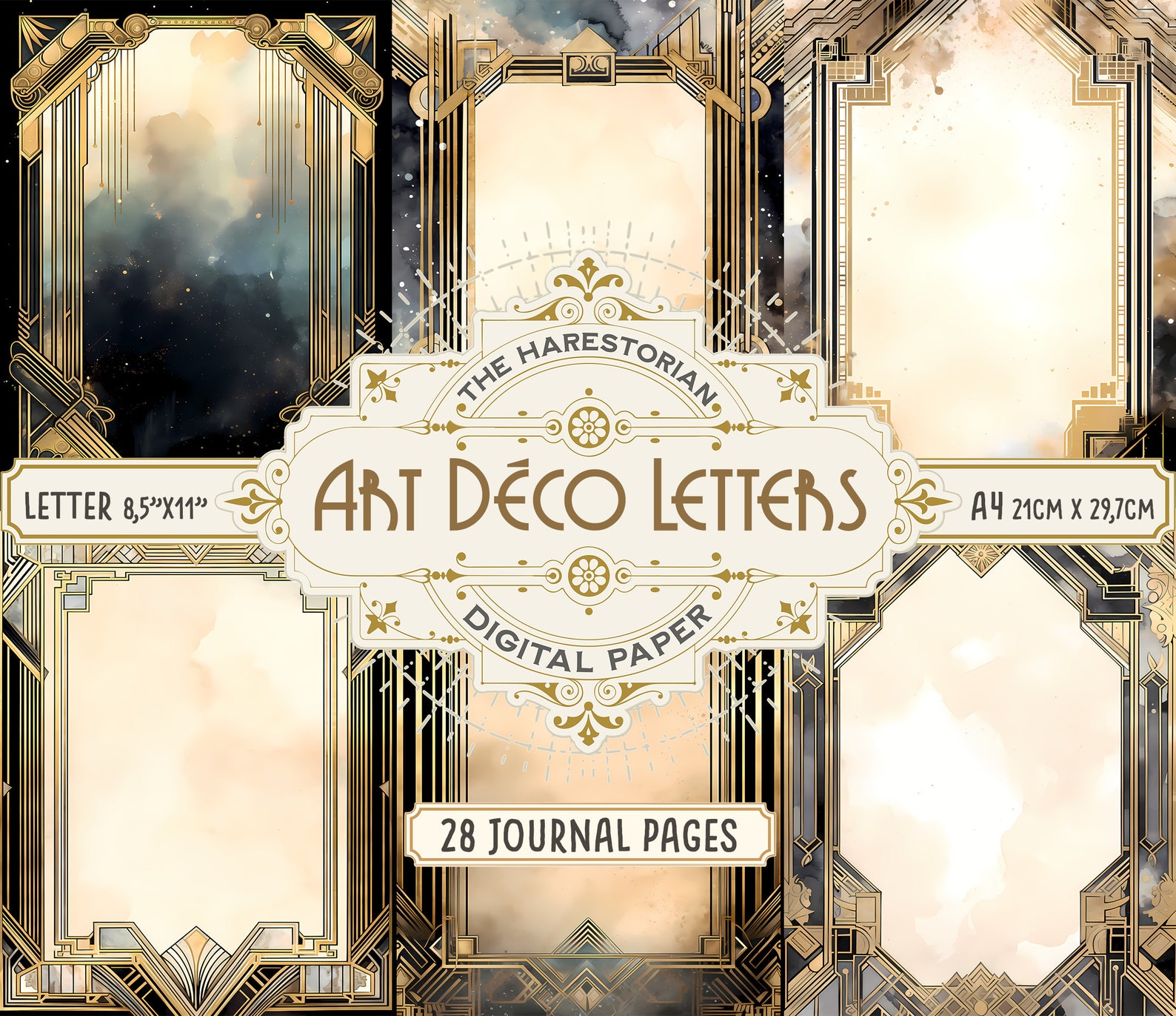 Art Déco Letters set of 28, Art Deco Junk Journal Pages in Letter & A4 ...