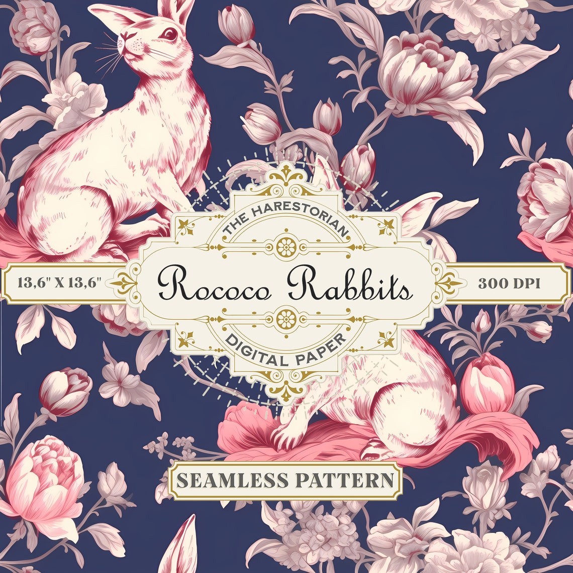 Rococo Rabbits set of 12 Vintage Bunny Wallpaper Digital - Etsy