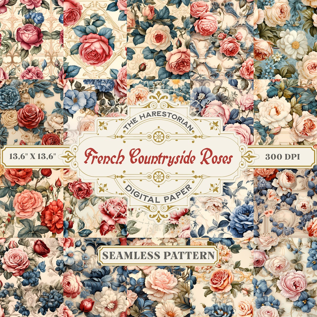 French Countryside Roses (set of 20), Victorian Roses, Digital Art ...