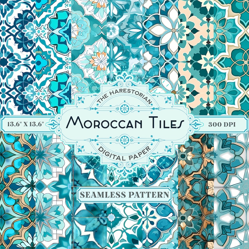 Moroccan Tiles (set of 14), Digital Art, Instant Download, Printable ...