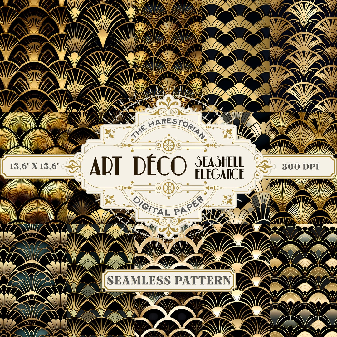 Art Déco Seashell Elegance (set of 30), Digital Art, Instant Download ...