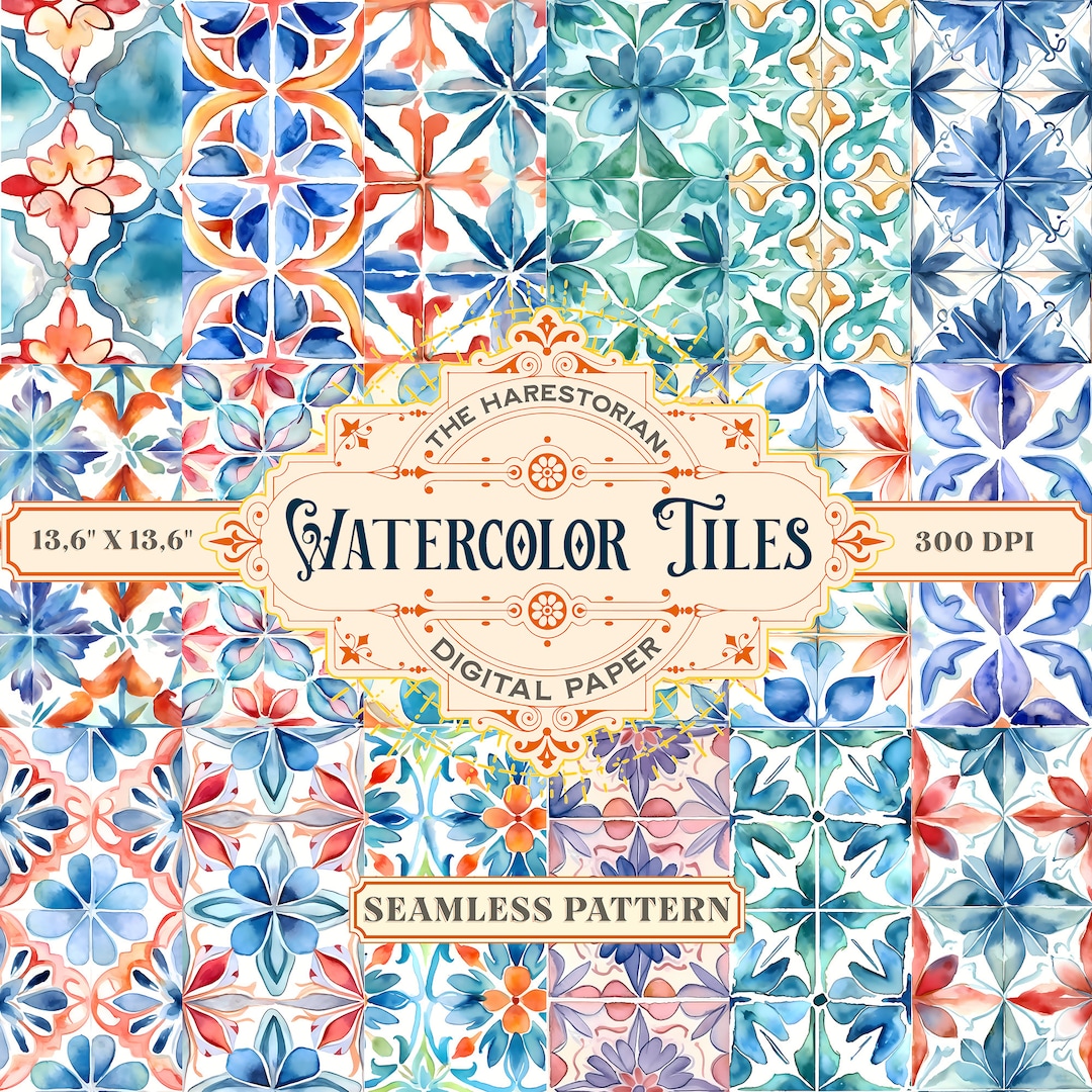 Watercolor Tiles (set of 18), Digital Art, Instant Download, Printable ...