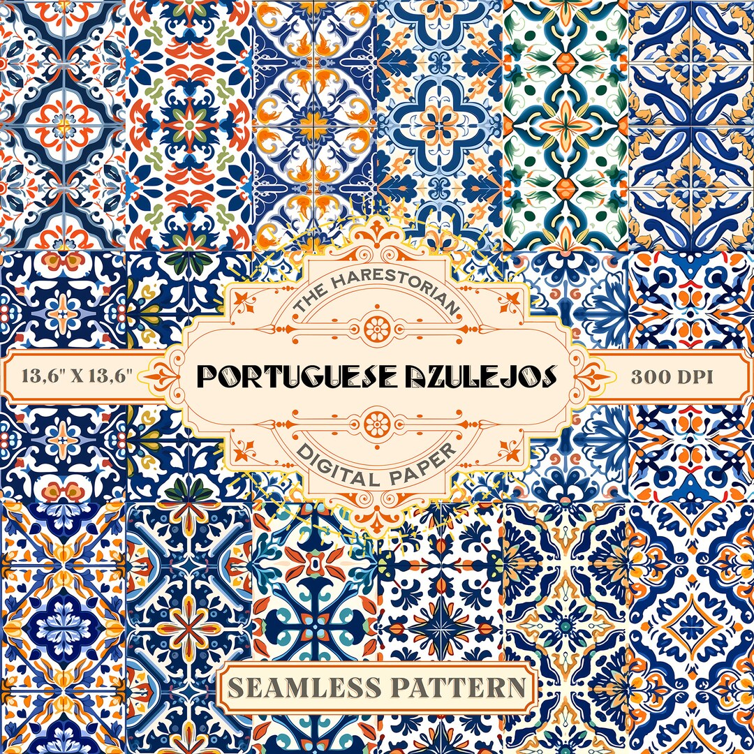 Portuguese Azulejos Tiles (set of 17), Digital Art, Instant Download ...