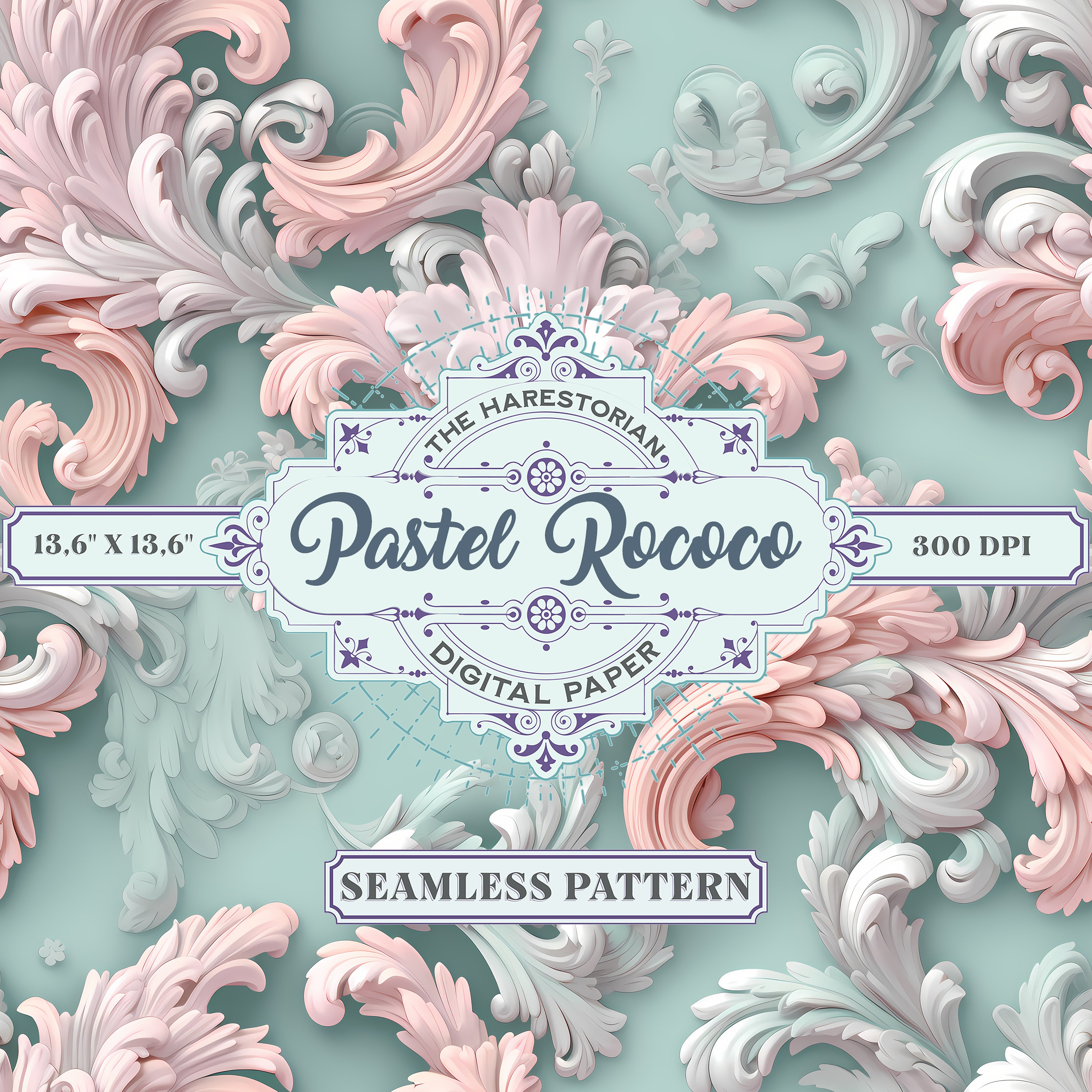 Pastel Rococo set of 12, Digital Art, Instant Download, Printable Paper ...
