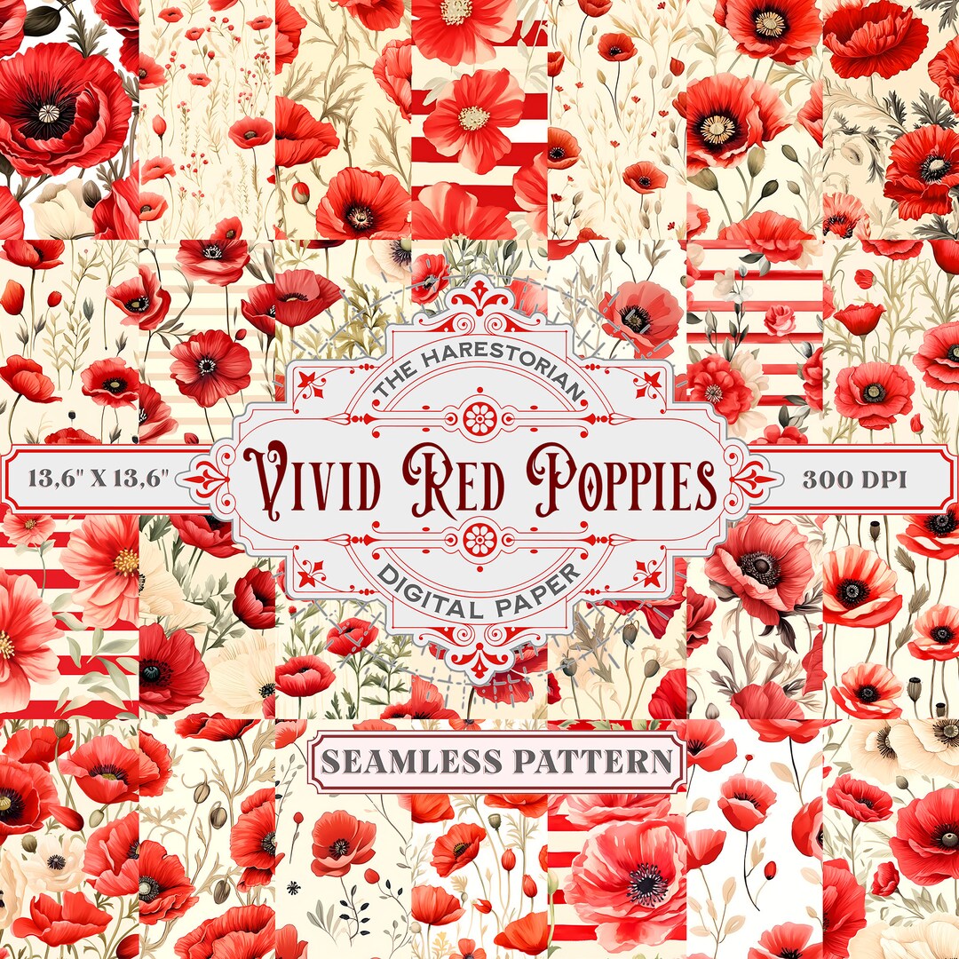 Vivid Red Poppies (set of 28) Flowers, Digital Art, Instant Download ...