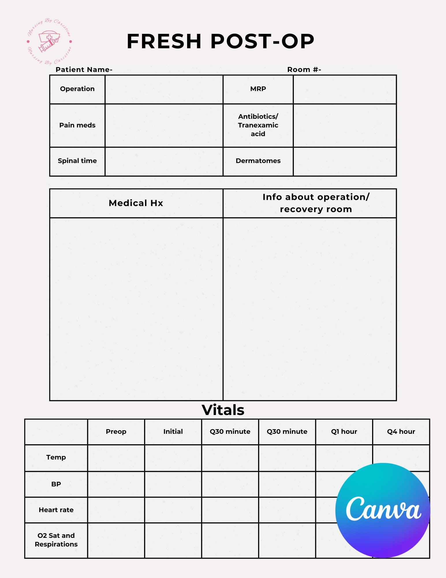 Surgical Fresh Post Op Report Sheet-canva Template and Pdf-sheet for ...