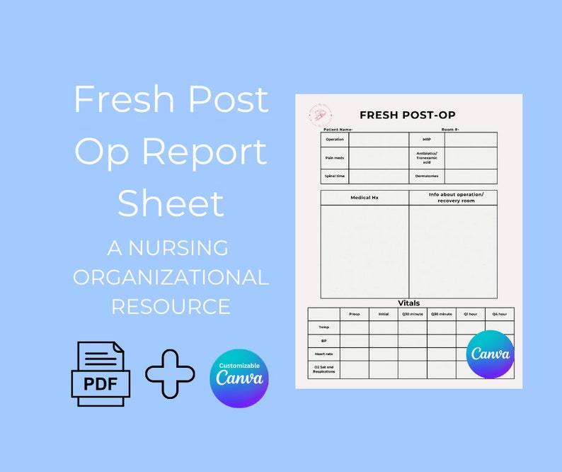 Surgical Fresh Post Op Report Sheet-canva Template and Pdf-sheet for ...