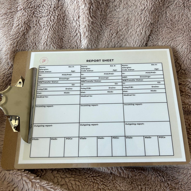 3 Laminated Nursing Report Sheet Bundle, Laminated and Reusable Eco ...