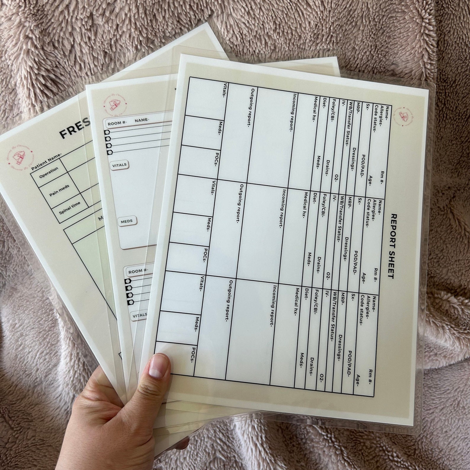 3 Laminated Nursing Report Sheet Bundle, Laminated and Reusable Eco ...