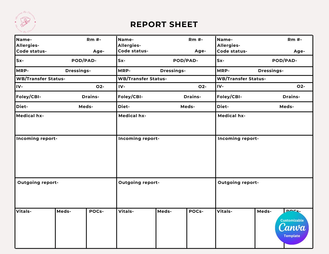 6 Patient Shift Report Sheet-canva Template and Pdf-med Surg Report ... 6 Patient Shift Report Sheet-canva Template and Pdf-med Surg Report ...