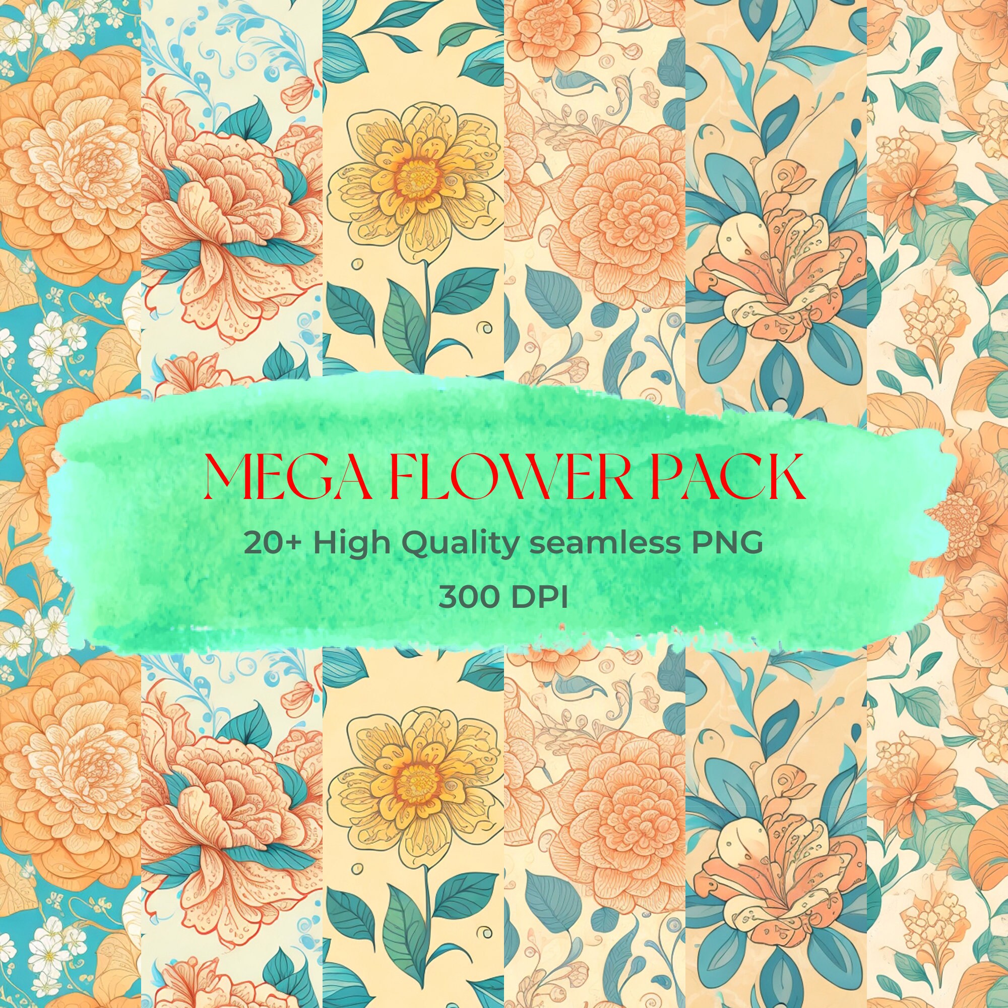 Flower Digital Paper, Illustration, for Commercial Use, POD Allowed ...
