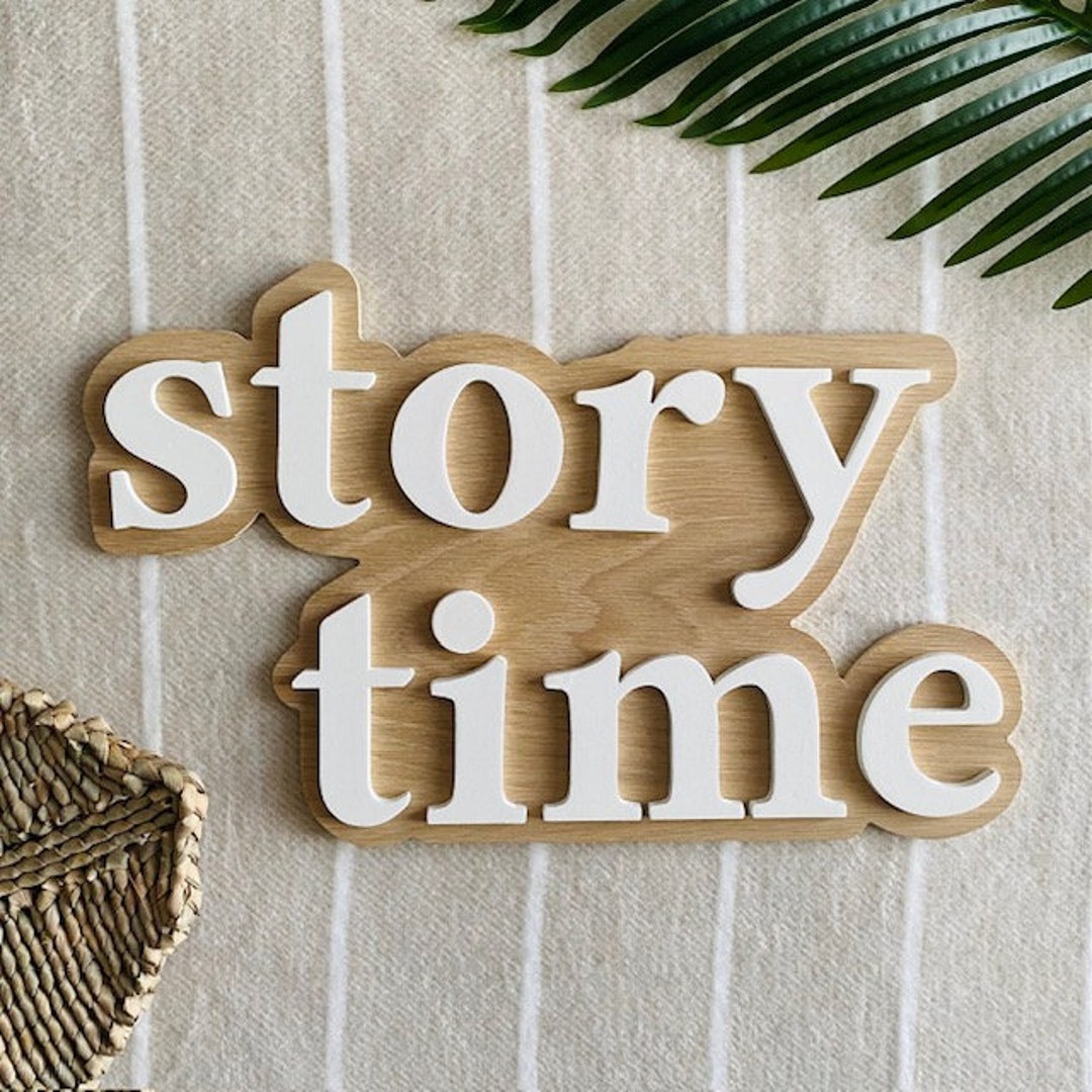 Story Time Wooden Sign, Scandi Nursery Bookshelf Décor, Layered ...