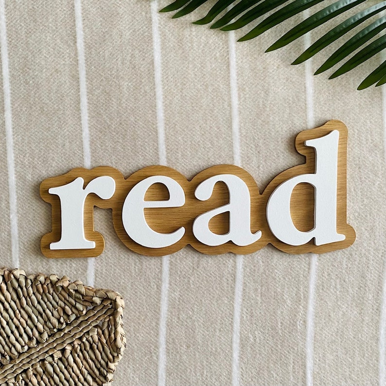 Read Wooden Sign, Scandi Nursery Bookshelf Décor, Layered Playroom Wall ...