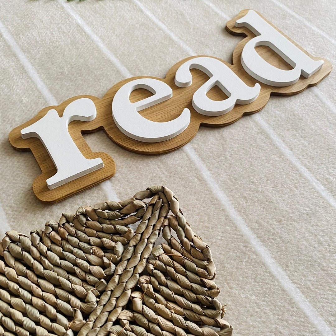 Read Wooden Sign, Scandi Nursery Bookshelf Décor, Layered Playroom Wall ...