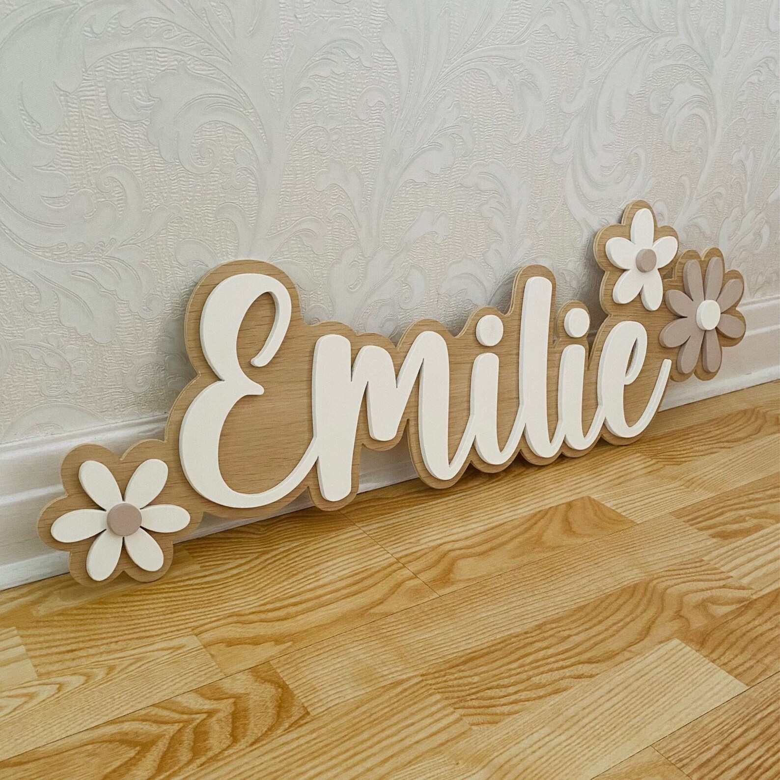 Baby Girl Name Sign, Boho Daisy Bedroom Plaque, Floral Nursery Decor ...