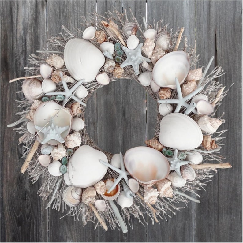 ANDALUCA Blue White Seashells & Starfish Natural Wreath - Etsy