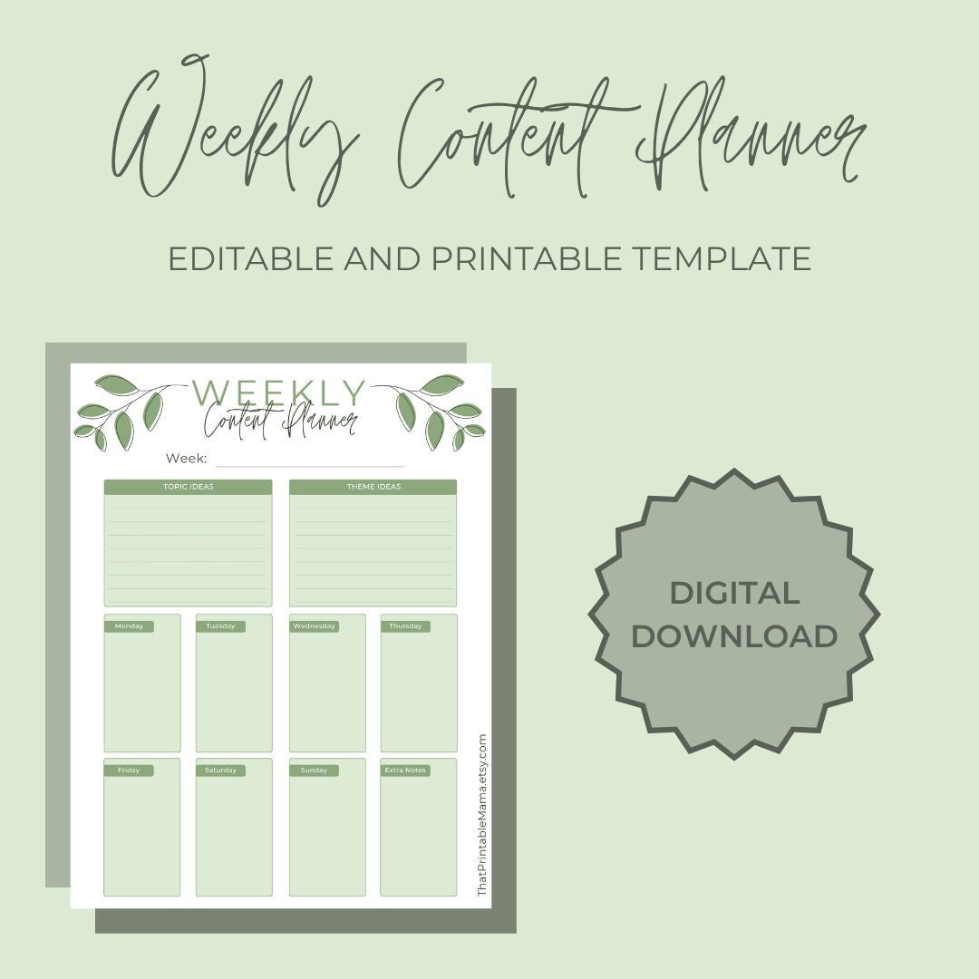 Green Weekly Content Planner Template - Etsy