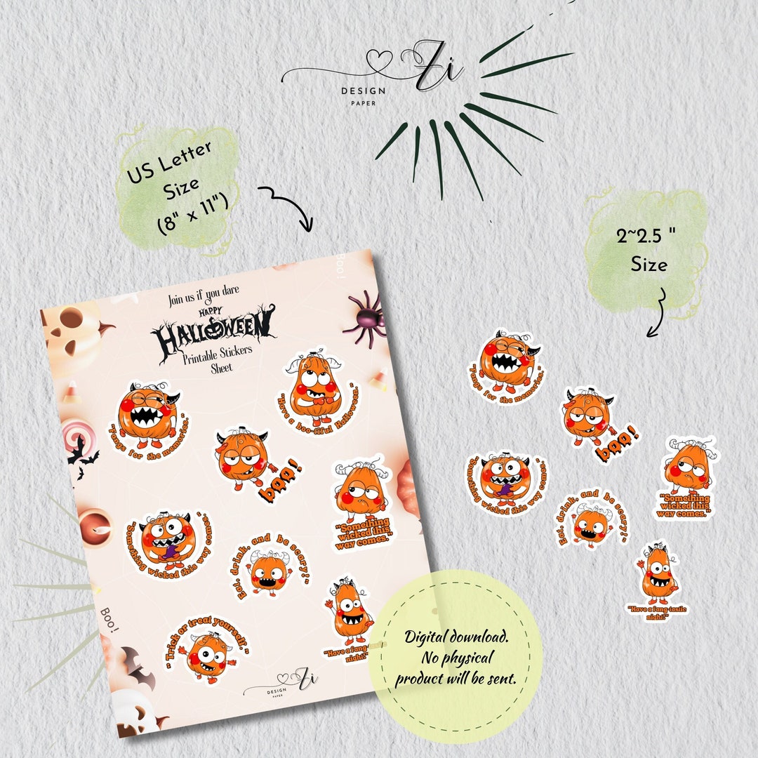 DIY set of Happy Halloween Cartoon Stickers set of Happy - Etsy