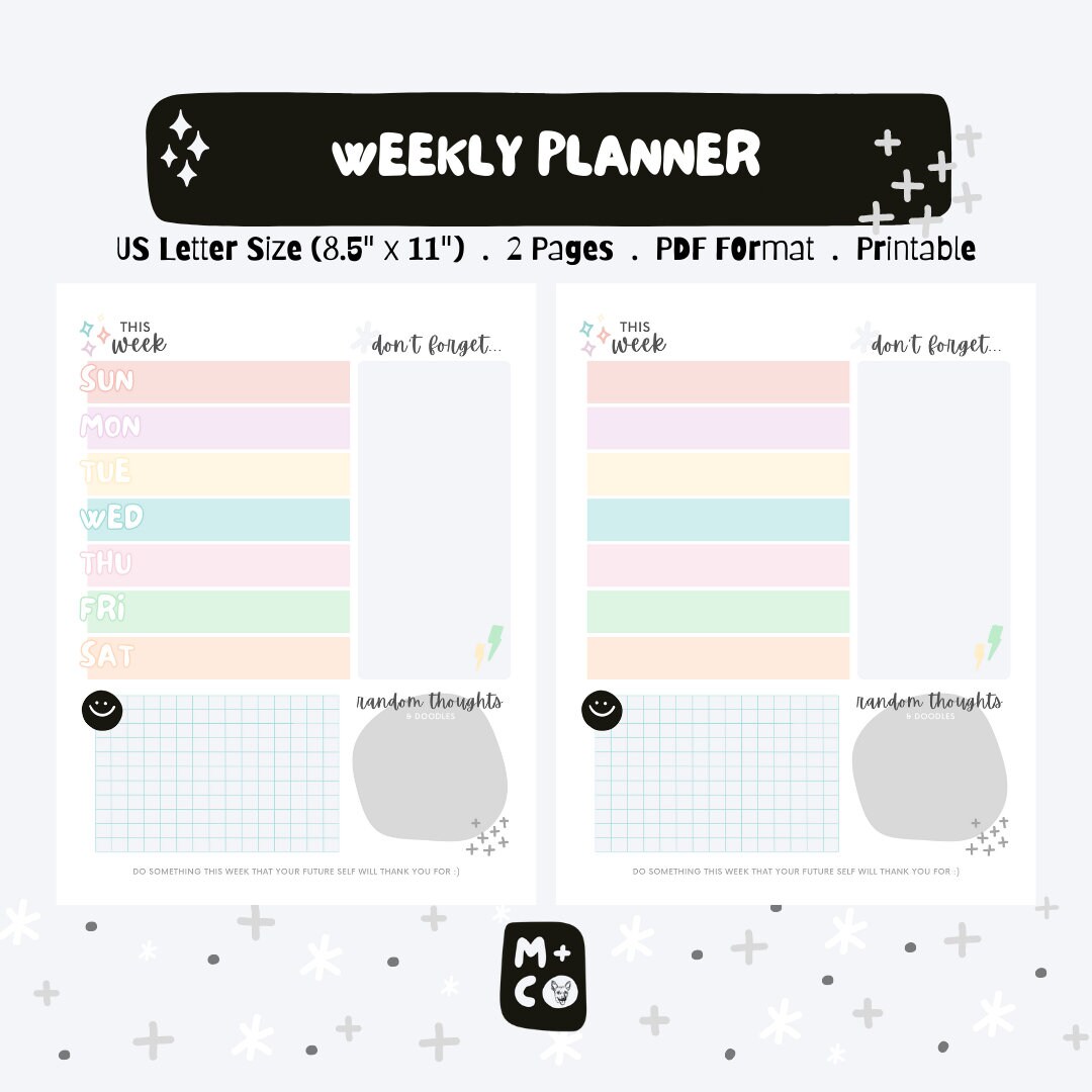 Weekly Planner (sunday-saturday) - Colorful - Digital Printable File ...