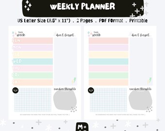 Weekly Planner (monday-sunday) - Colorful - Digital Printable File (US ...