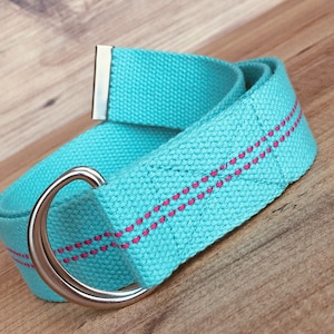 Cyan Blue Pink Cotton Webbing Canvas D-ring Belt, 1.34" Woven Handmade ...