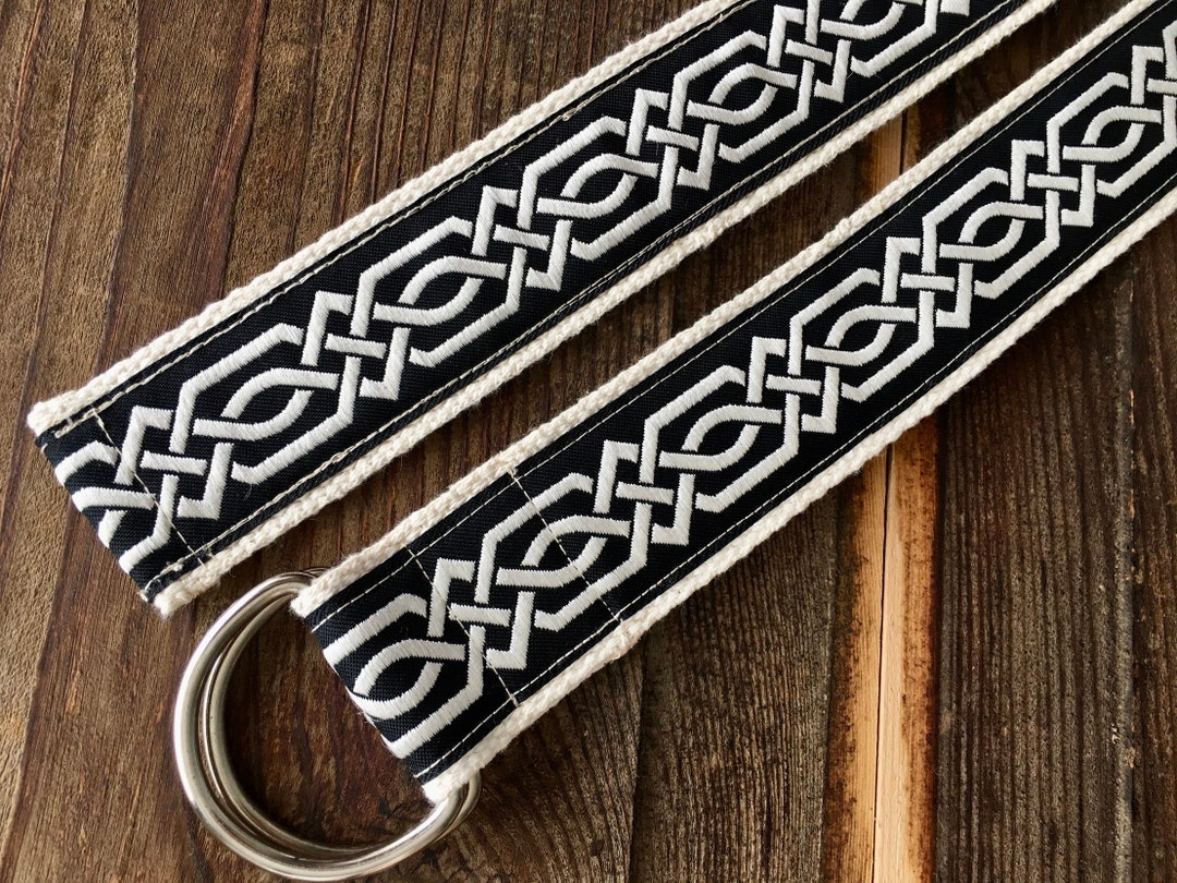Celtic Knot Jacquard Ribbon Belt, Black Cream Men or Women Canvas D ...