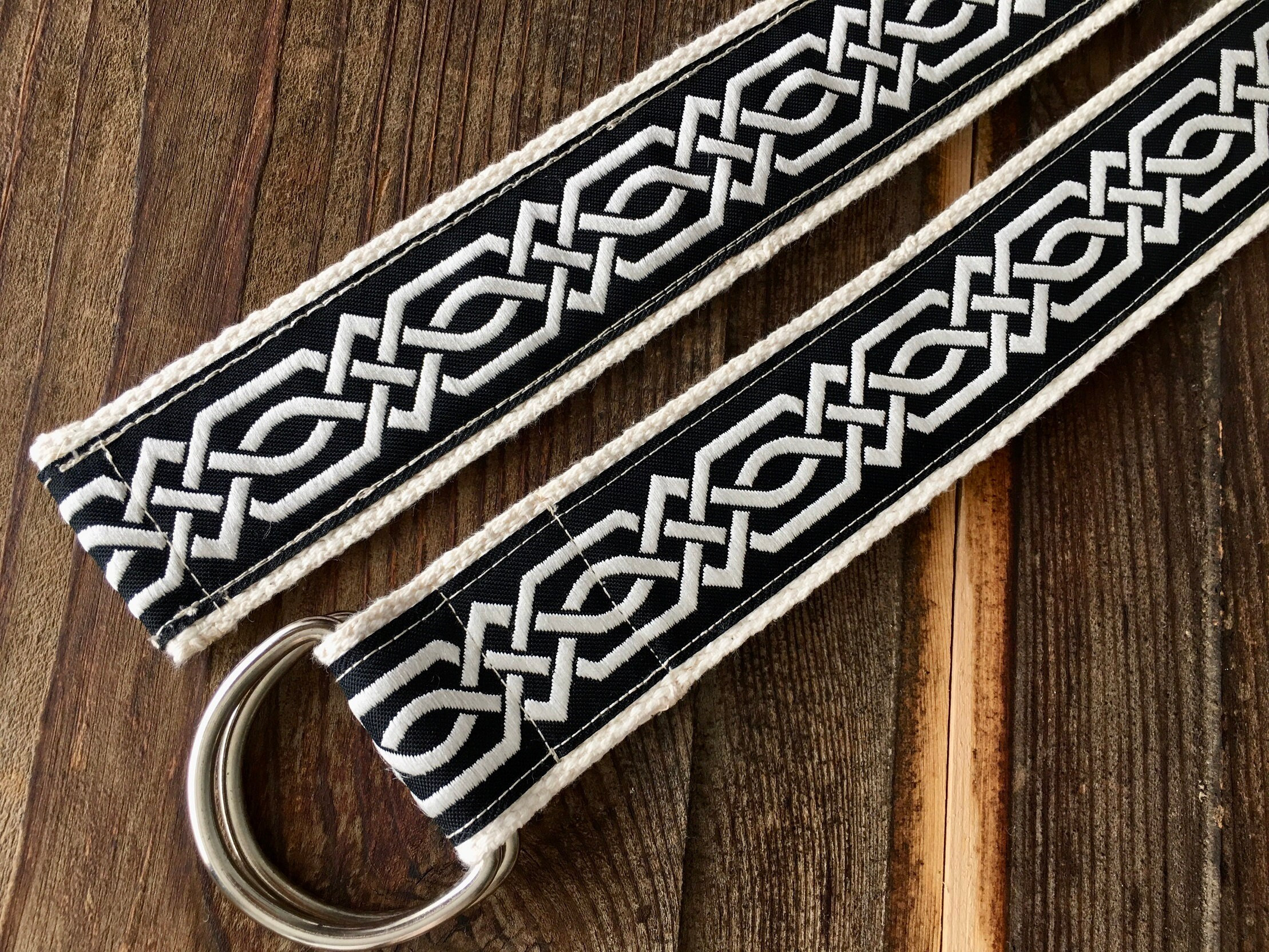 Celtic Knot Jacquard Ribbon Belt, Black Cream Men or Women Canvas D ...