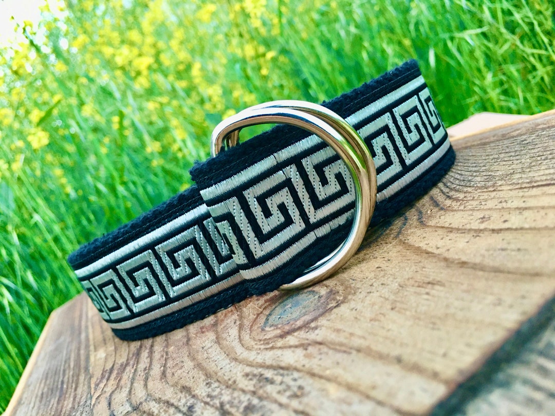 Greek Key Jacquard Trim Belt, Handmade D Ring Ribbon Belts, Black and ...