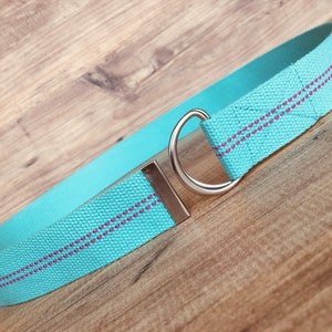 Cyan Blue Pink Cotton Webbing Canvas D-ring Belt, 1.34" Woven Handmade ...