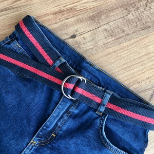 Red Navy Cotton Webbing Canvas D-ring Belt, 1.37" Woven Handmade Belts ...