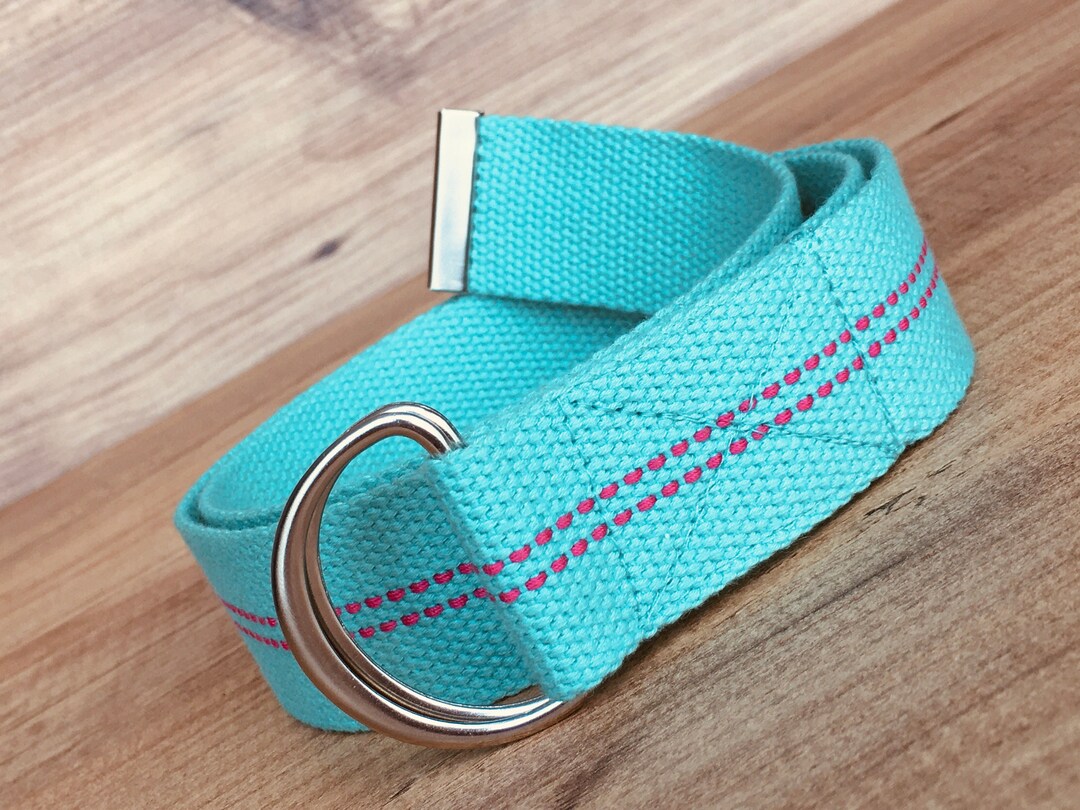 Cyan Blue Pink Cotton Webbing Canvas D-ring Belt, 1.34" Woven Handmade ...